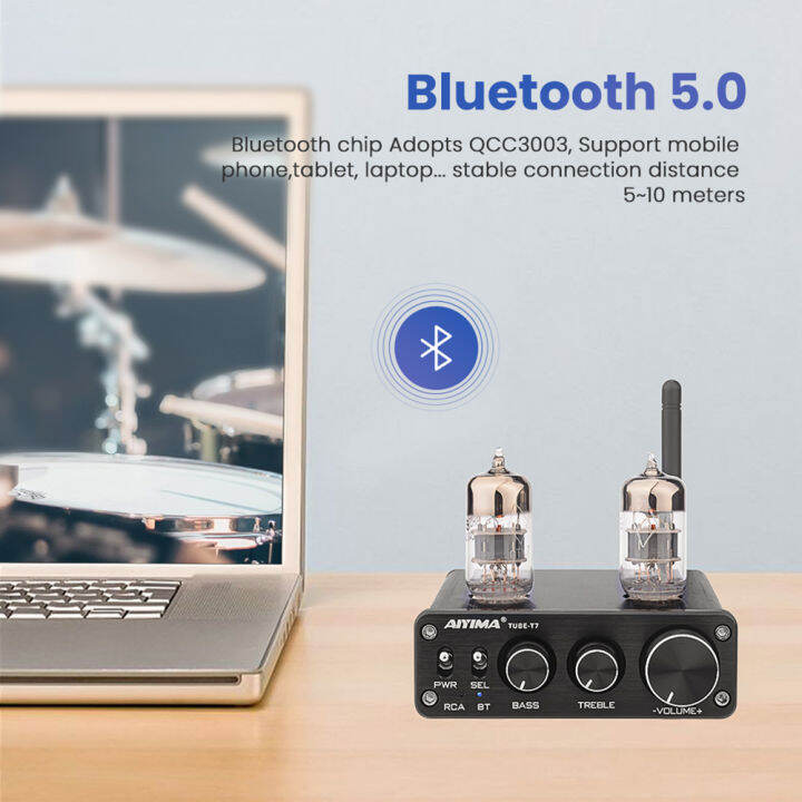 AIYIMA Tube-T7 HiFi 6N3 Tube Amplifier Preamp Bluetooth 5.0 Preamplifier Stereo Vacuum Bile Tube ...