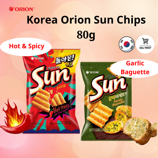 Korea Orion Sun Chips 80g (Hot Spicy/Garlic Baguette) Orion Sun Crispy Corn Chips Series 韩国好丽友 ...