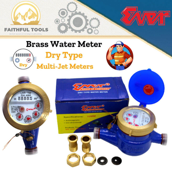 EVER Water Meter Brass Dry Type 15mm Heavy Duty Sub Meter Digital ...