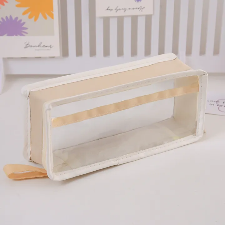 Fancha Store โปร่งใสสแควร์ความจุขนาดใหญ่กระเป๋าเครื่องสำอางเครื่องเขียน ...