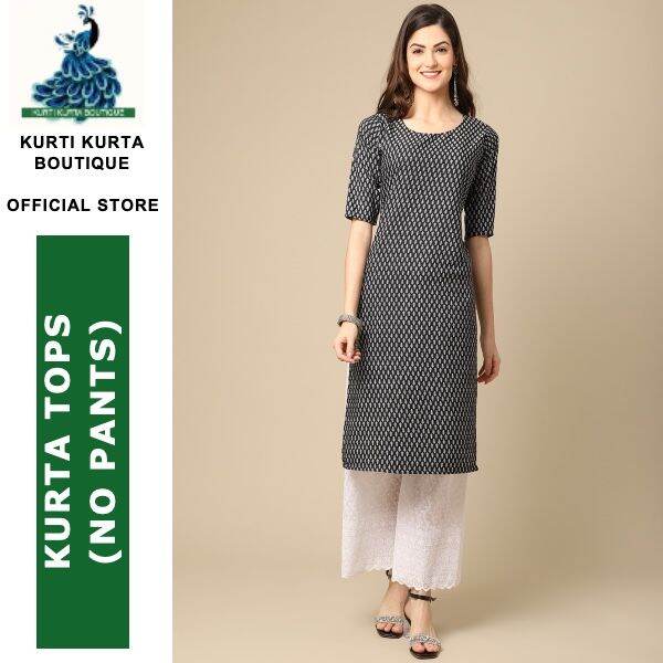 PRE-ORDER DESIGNER CREPE BLACK PRINTED KURTIS TOPS (S TO 2XL)INDIAN ...