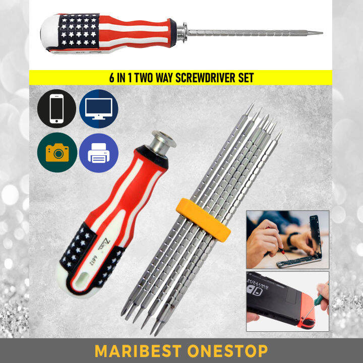 6 IN 1 TWO WAY SCREWDRIVER SET Multi-Function Magnetic Screw Driver ...
