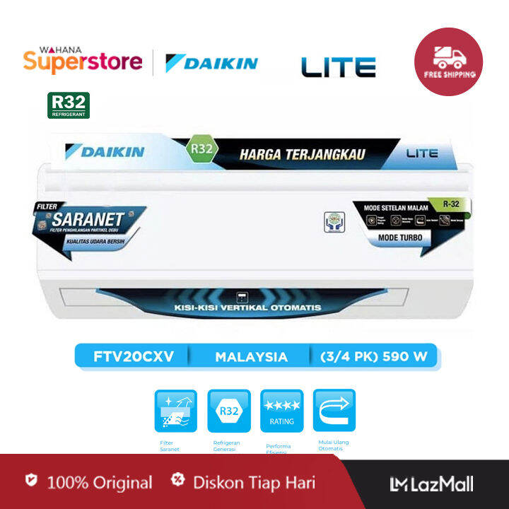 Daikin AC Split Dinding Standard Malaysia Lite R32 0.75 PK ( 3/4 PK ) - FTV20CXV14 | FTV20 CXV14 ...