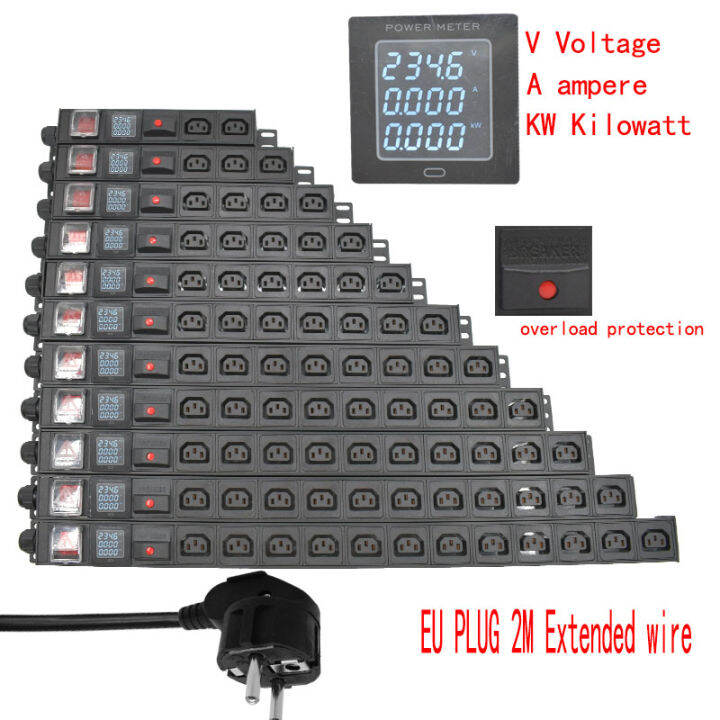 PDU Power Distribution Unit IEC C13 2-20 output Power Strip ammeter ...