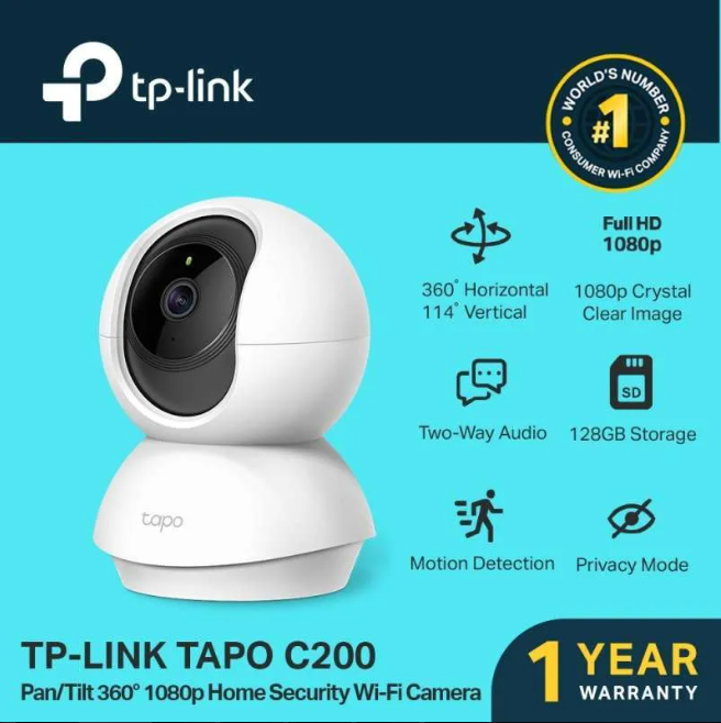 TP-LINK Tapo C200 HD 2MP Pan Tilt Home Security CCTV Wifi IP Camera ...