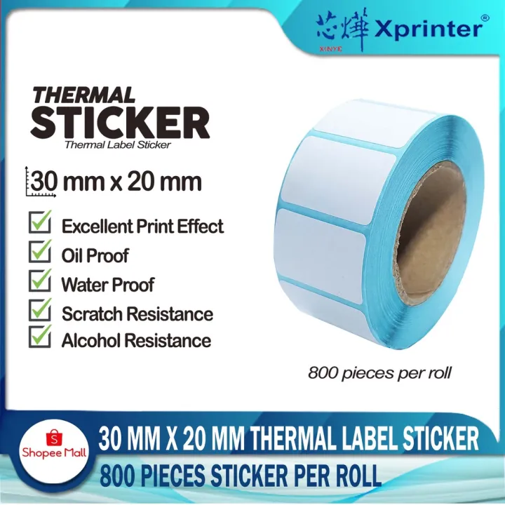 Xprinter 30*20mm Thermal Label Adhesive Sticker Paper 30mm X 20mm ...