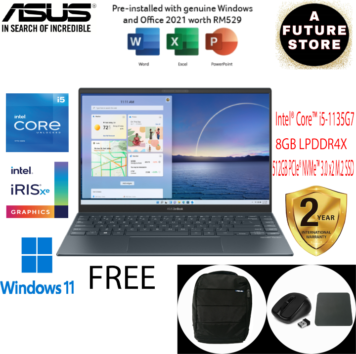 Asus ZenBook 14 UX425E-AKI839WS 14'' FHD Laptop Pine Grey ( I5-1135G7 ...
