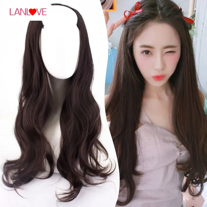 LANLOVE U-Shape ยาววิกผมหยักแฟชั่นผมต่อส่วนบุคคลอุปกรณ์ผมยาวหยักศกวิกผมผู้หญิงสาว U-Shape แฟชั่น ...