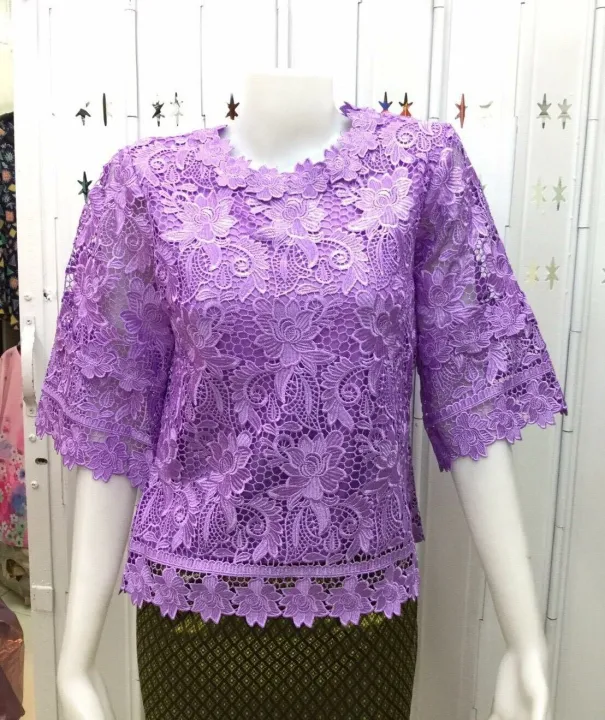 เสื้อลูกไม้ออกงาน ผ้าเงา ทรงสวย ไซส์ 38''-50'' รุ่น JK 61 | Lazada.co.th