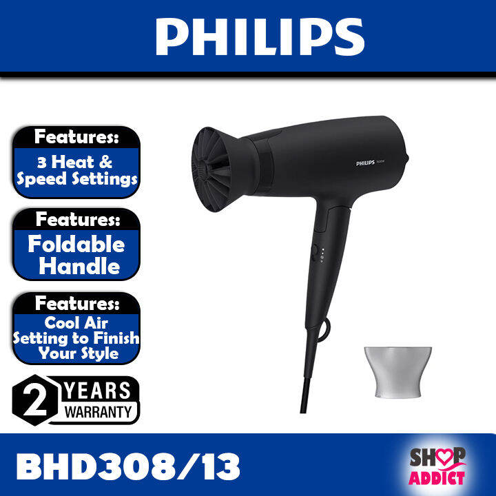 Philips BHD308 Foldable Hair Dryer 3000 Series BHD308/13 with slim nozzle 1600W | Lazada