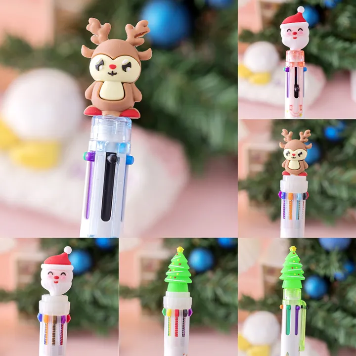 Senvy🔥 Six/Ten Color Pen Cute Santa Claus Xmas Cartoon Deer Ballpoint ...