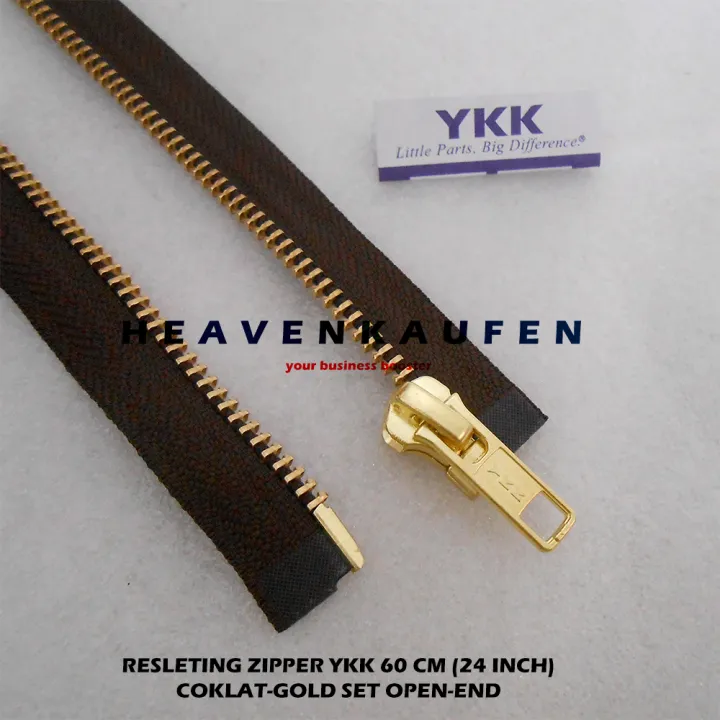 Resleting Zipper Jaket YKK 60 cm Atau 24 inch Warna Coklat - Gold Emas Type Gigi Besi Set Open ...