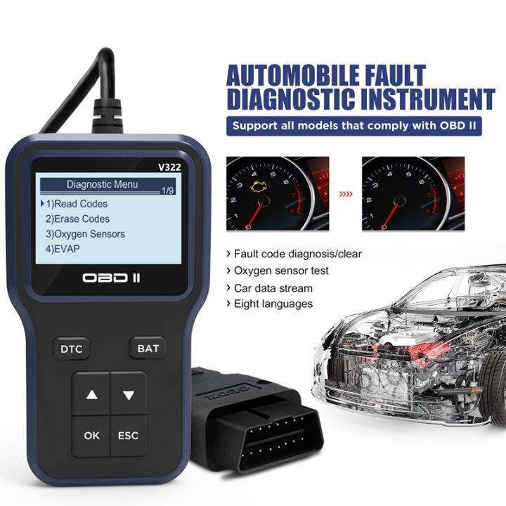 ODB2 Reader Car Diagnostic Tool Scanner Read Code OBD-II Pro V322 Computer Diagnostic Instrument ...