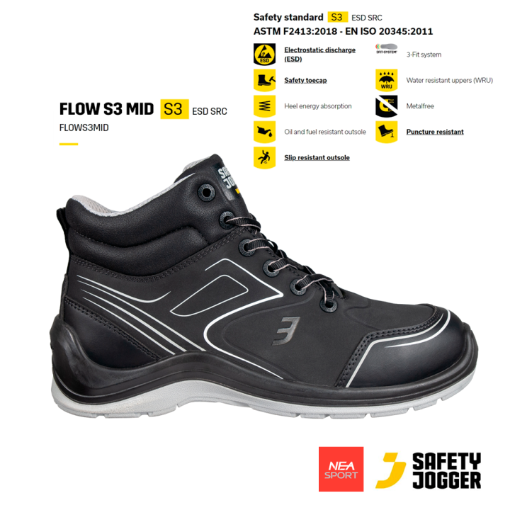 SAFETY JOGGER - FLOW S3 Mid รองเท้าเซฟตี้ หัวคอมโพสิต คุณภาพสูง มาตรฐาน ...