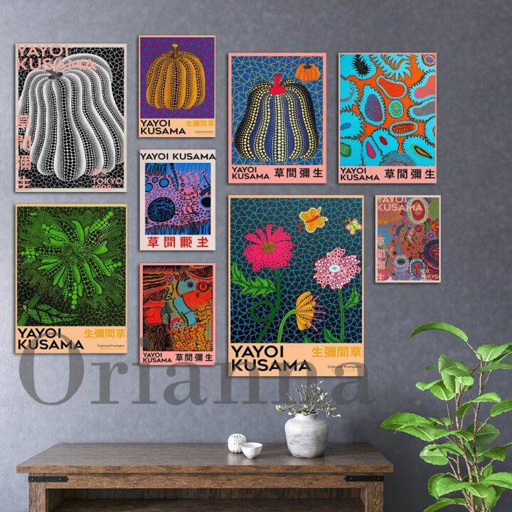 Yayoi Kusama Inspired Canvas Wall Art - Japanese Gallery Exhibition ...