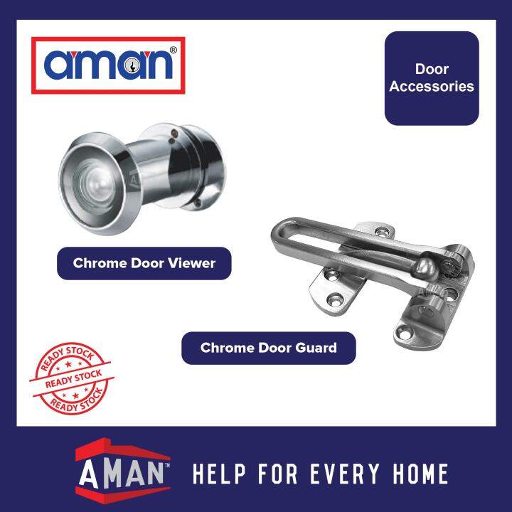 AMAN 200 Degree Wide Angle Sight Chrome Door Viewer With Cover Door Eye ...