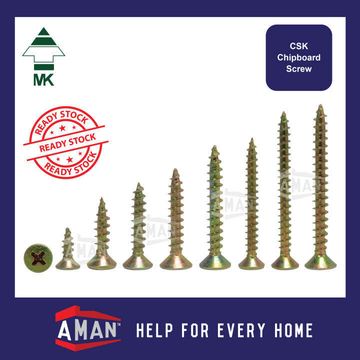 AMAN MK CSK Screw Wood Chipboard Screw Driving Counter Sunk Flat Head ...