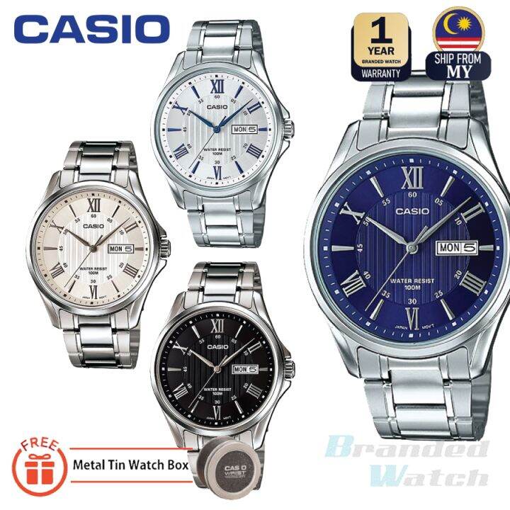 [100 Original] Casio Mtp 1384d Man Analog Quartz Date Day Luxury Dress Business Stainless Steel