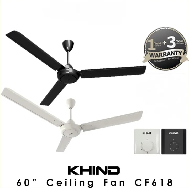 KHIND CF618 (WHITE/BLACK) 60" CEILING FAN 5 SPEED / 3 BLADES (3 Sets ...