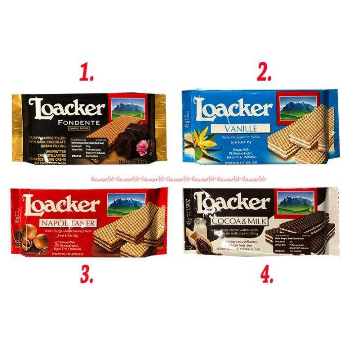 Loacker 45gr Fondente Napol Taner Tanner Cocoa Milk Vanille Wafer ...