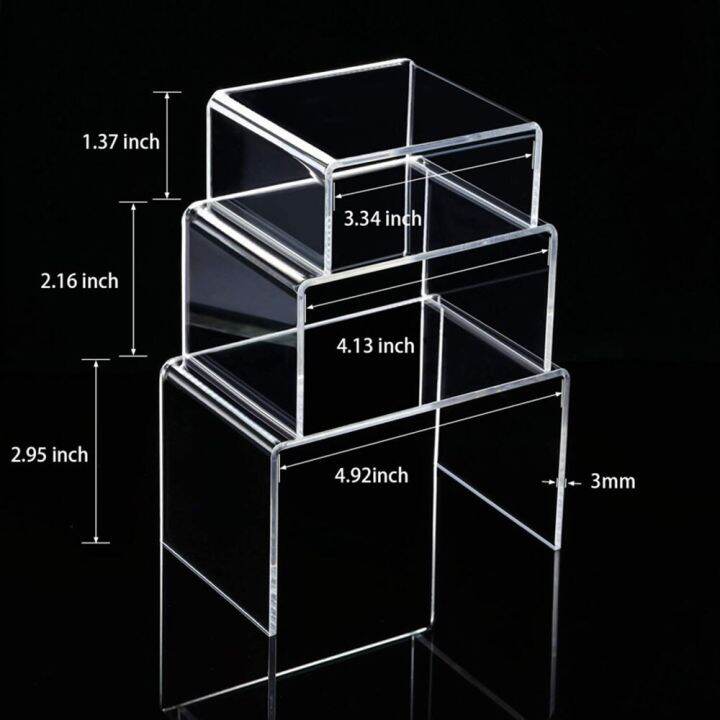 3Pcs Square Acrylic Clear Display Stands Showcase Jewelry Makeup Holder ...