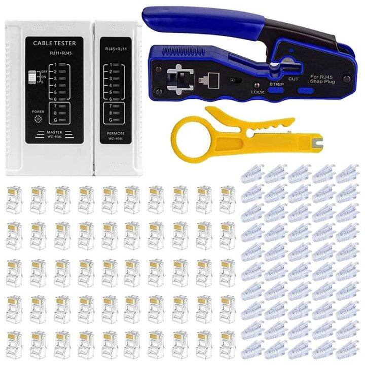 RJ45 Crimp Tool Cable Tester Kit,All-In-One Stripper Cutter Crimper ...