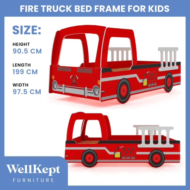 WellKept Furniture Fire Truck Single Bed Frame, Firefighter Truck Bed ...