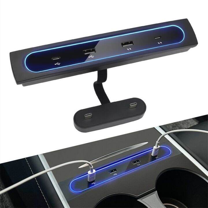 For Tesla Model 3 Y 2021 2022 27W Quick Charger Docking Station USB LED ...
