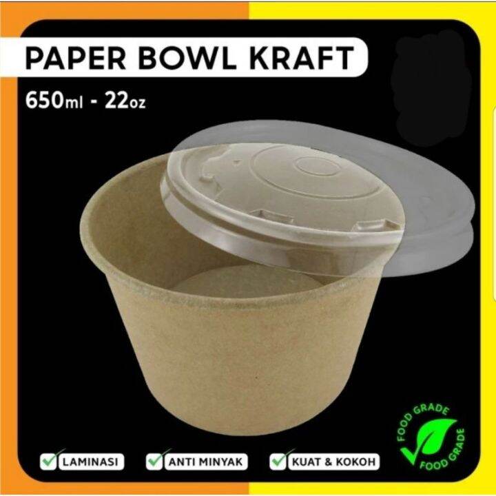 Paper bowl kraft (coklat) 650ml/22oz | 1 Pack = 25pcs | Lazada Indonesia