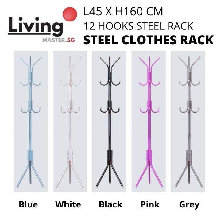 [SG STOCKS] 12 Hooks Steel Standing Hanger Rack for Clothes, Hat, Scarf ...