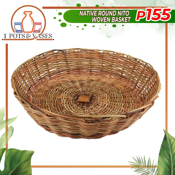 1Pots&Vases Native Round Woven Basket made of Nito, Rattan & Mixed Nito ...