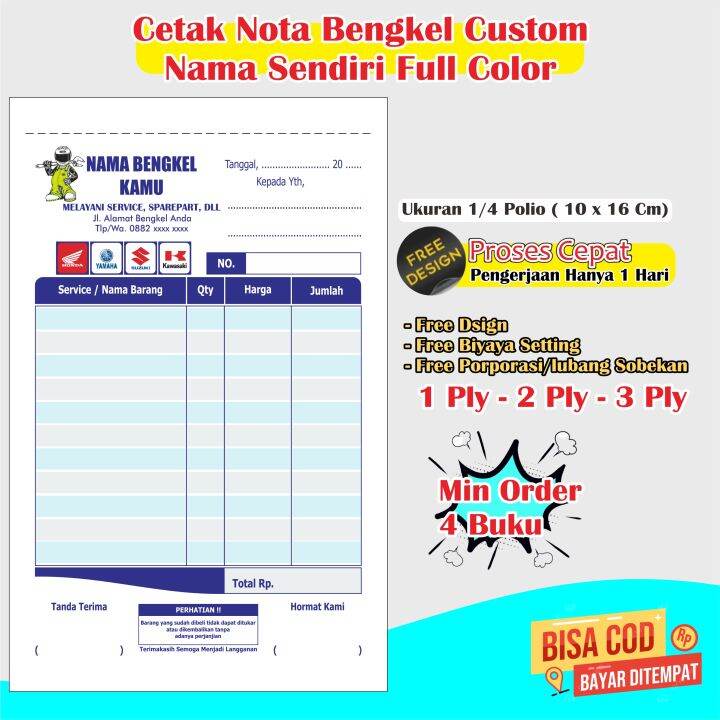 nota bengkel motor custom nama sendiri full color | Lazada Indonesia