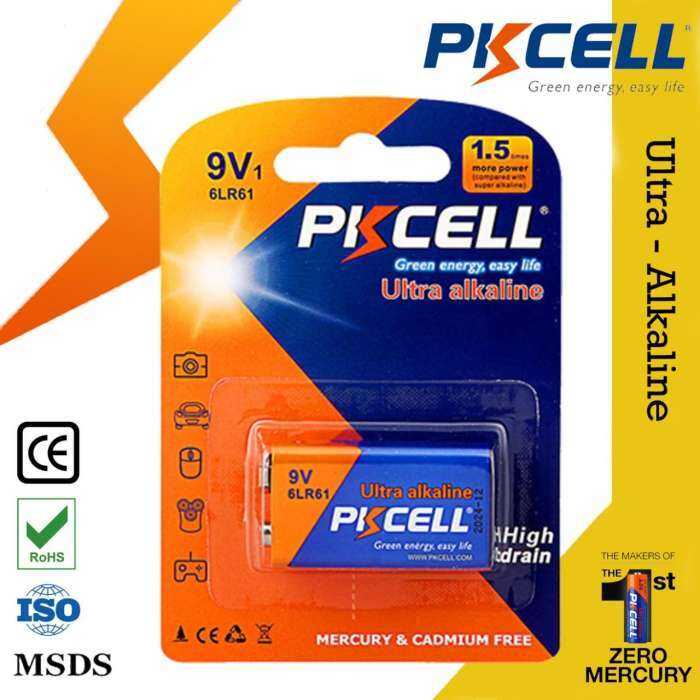 PKCELL Battery 9V (6LR61) PPP3 1604A 6L6F22 Alkaline Battery Non ...