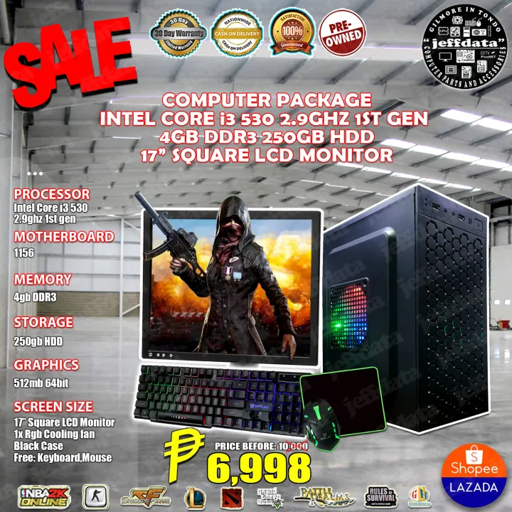 Computer Set i3-530 1st gen. 4gb ddr3 250gb hdd 512mb 64bit 17sq lcd ...