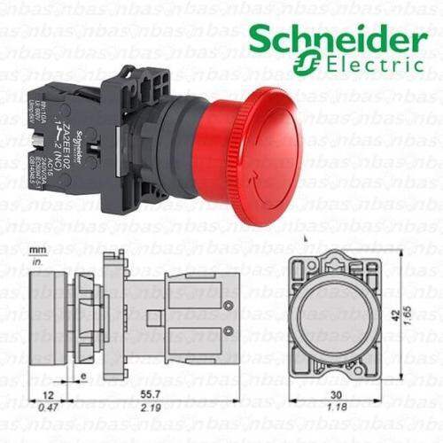 Emergency Stop Schneider TurnToRelease 40mm 1NC - Harmony XA2 XA2ES542 ...