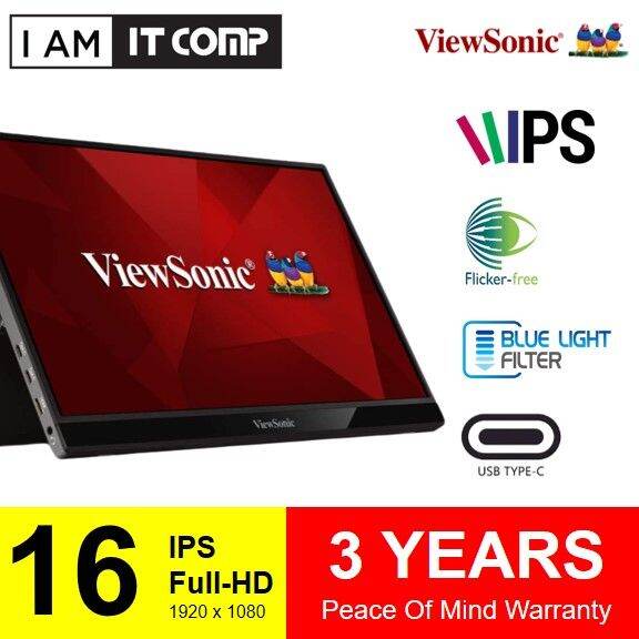 ViewSonic 15.6 Inch VG1655 1080p Ultra Portable Monitor with 2 Way ...