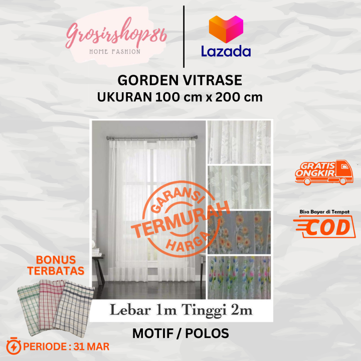 GORDEN VITRASE / GORDEN DALAMAN UKURAN LEBAR 1M TINGGI 2M | Lazada ...