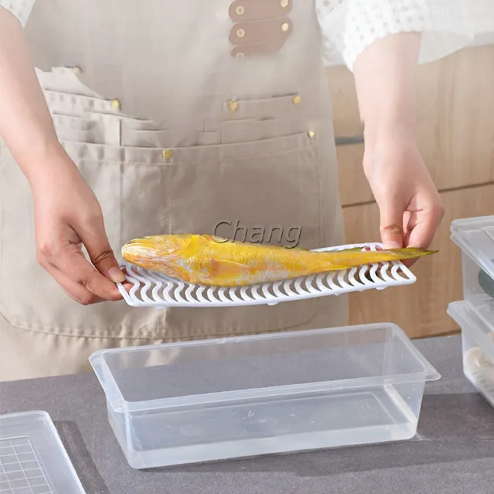 Chang กล่องพลาสติก กล่องเก็บของสด กล่องเก็บของในตู้เย็น มีแผ่นตะแกรง ...