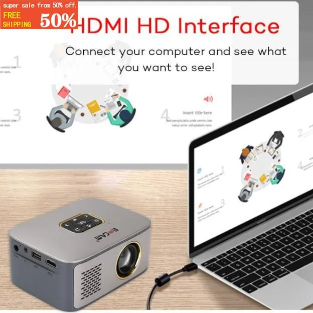Hd is fluent Projector Portable Projecto Rechargeable LED Mini ...