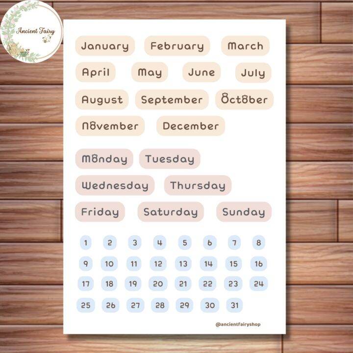 Sticker monthly, daily and date for journaling, stiker bulan, hari dan ...