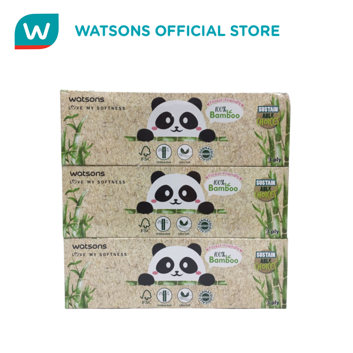 WATSONS Love My Softness Bamboo Facial Tissue Box 3ply 100s x 3 box ...