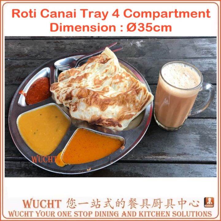 【WUCHT】Stainless Steel Round 4 Compartment Tray / Roti Canai Tray / 4 ...