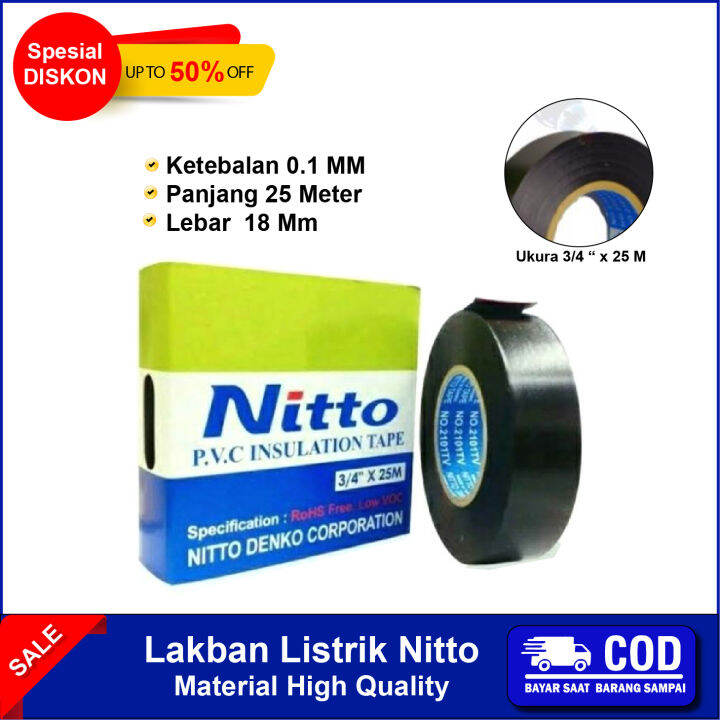 Isolasi Solatif Solatip Lakban Warna Nitto 3/4" x 25 M Solasi lakban listrik hitam Nitto 3/4 x ...