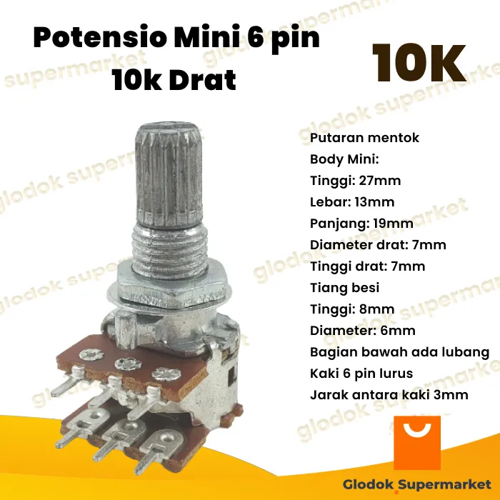 Potensio Mini 6 pin 10k Drat Stereo Kaki 3-3 Lurus Potentio Meter 103 ...