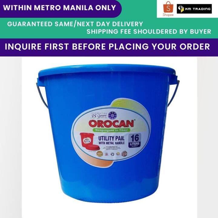 Orocan Utility Pail / Water Drum with Comfort Grip Handle 16-Liter 6004 ...