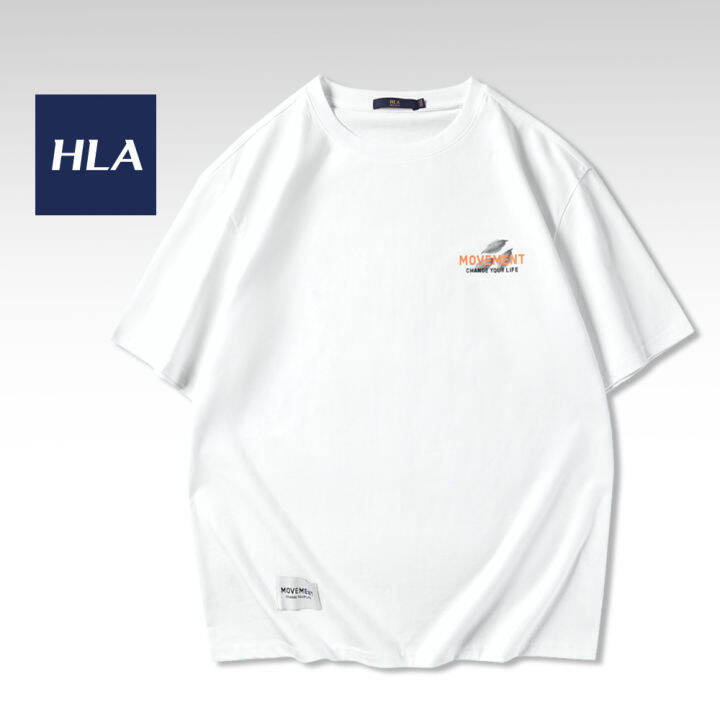 HLA Movement Letter Printing Micro-Elastic Slight Wide Short-Sleeve T ...