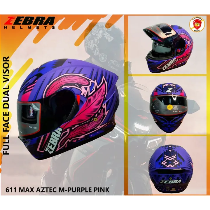Zebra 611 MAX Motorcycle Helmet Full Face Dual Visor Wide Angle Vision ...