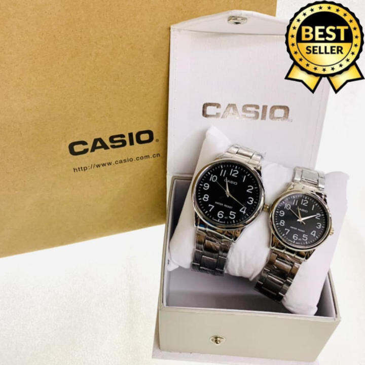 Casio V002 Analog Number Black Dial Stainless Steel Band Watch for Men ...