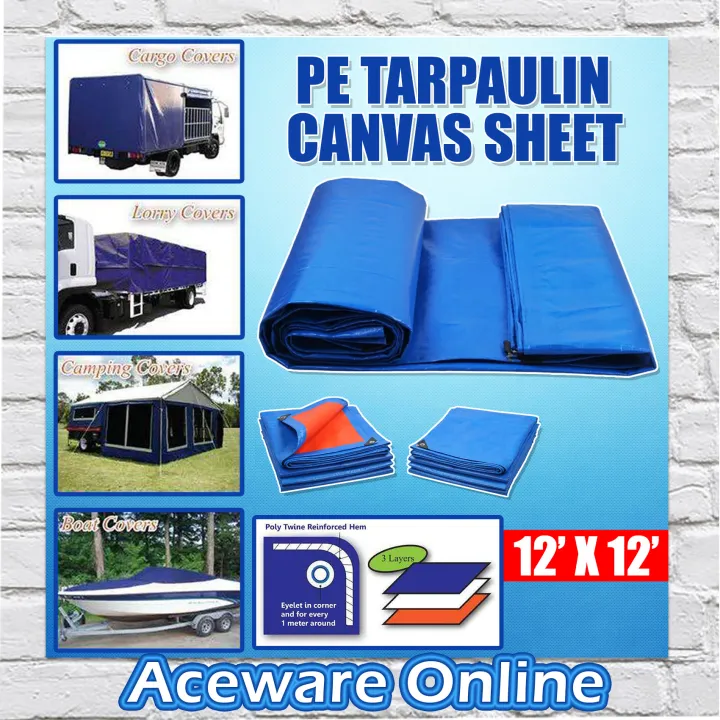 12' x 12' Multipurpose Waterproof PE Tarpaulin Canvas Sheet Truck Cover ...