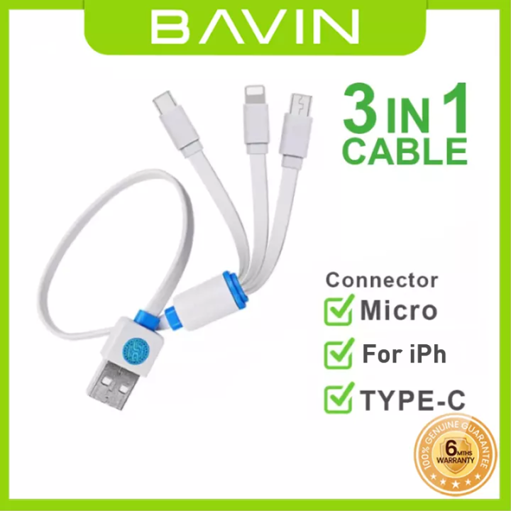 BAVIN 3 in 1 Quick Charging & Flexible Flat Cable Wire w/ 32 CM Length ...